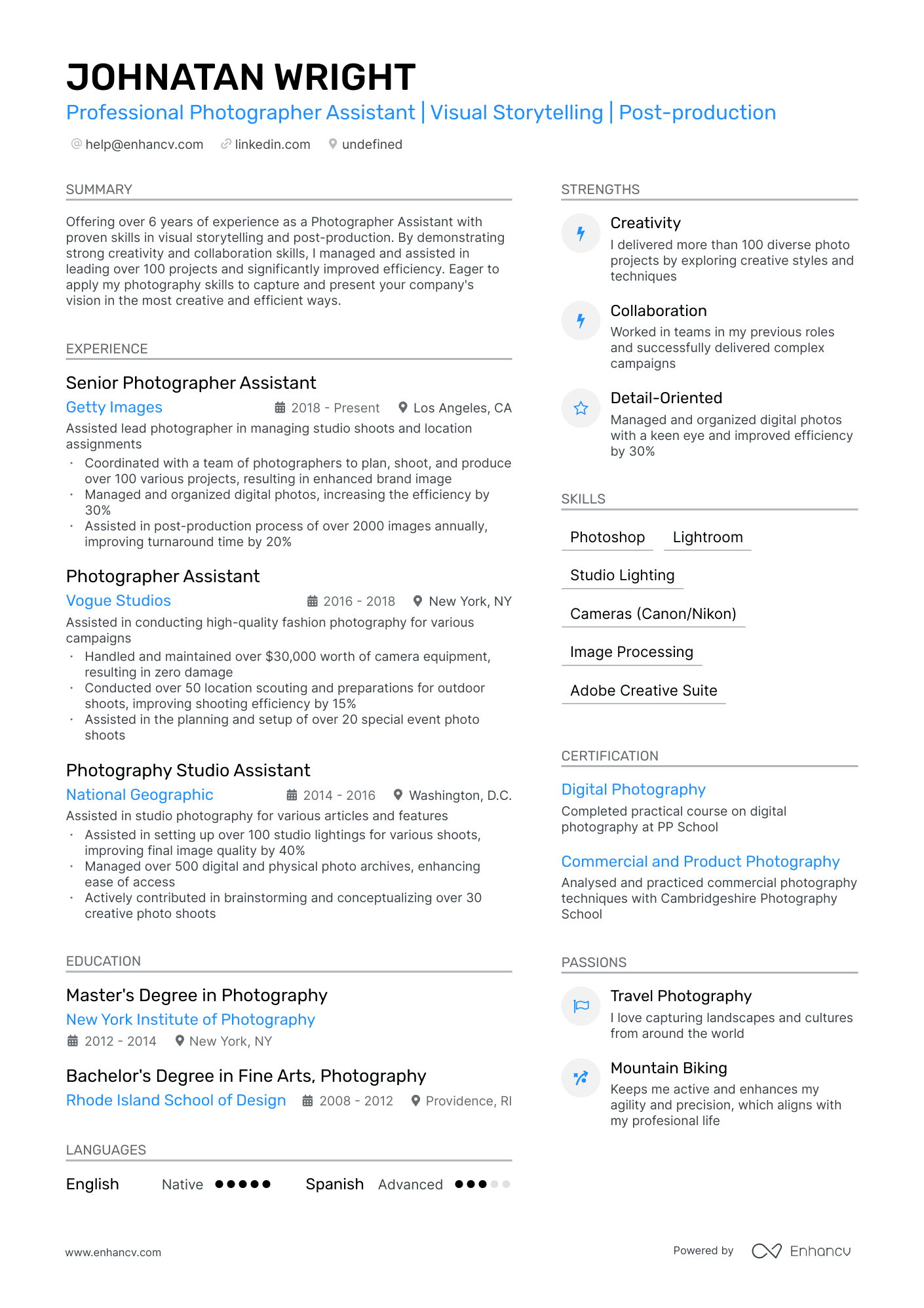 5 Photographer Assistant Resume Examples & Guide for 2024