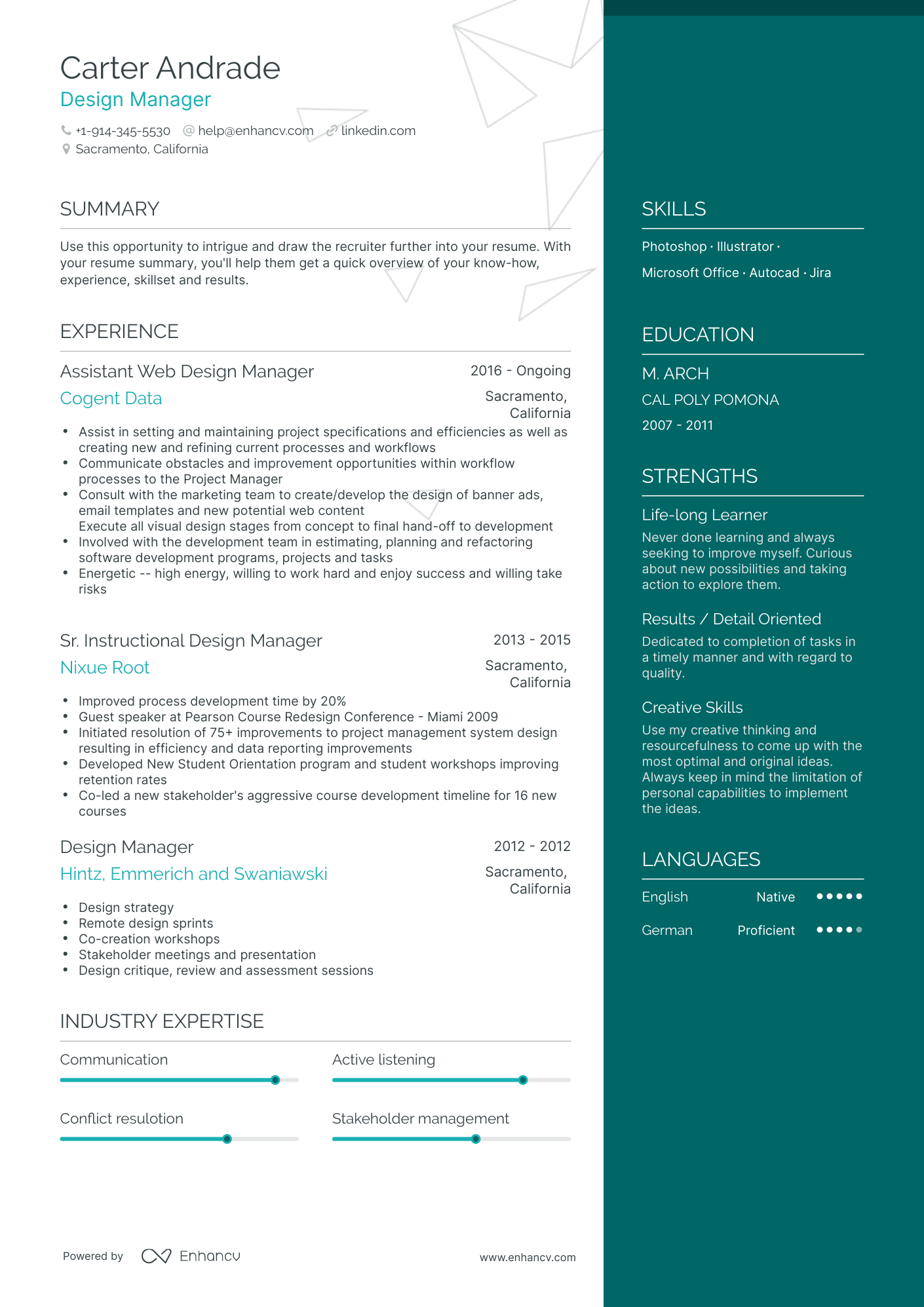 Design Manager Resume Examples & Guide for 2023 (Layout, Skills ...