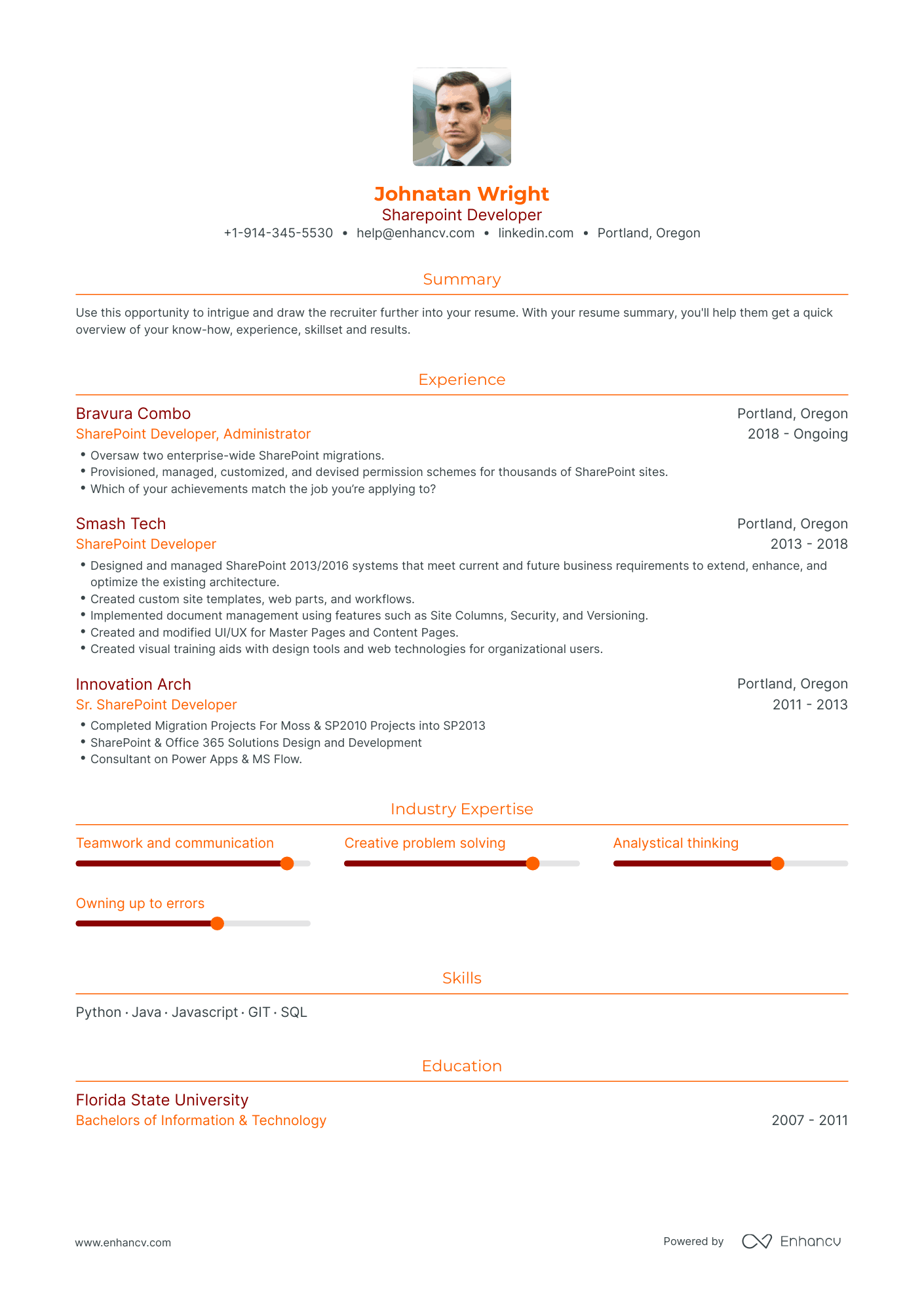 Sharepoint Developer Resume Examples & Guide for 2023 (Layout, Skills ...