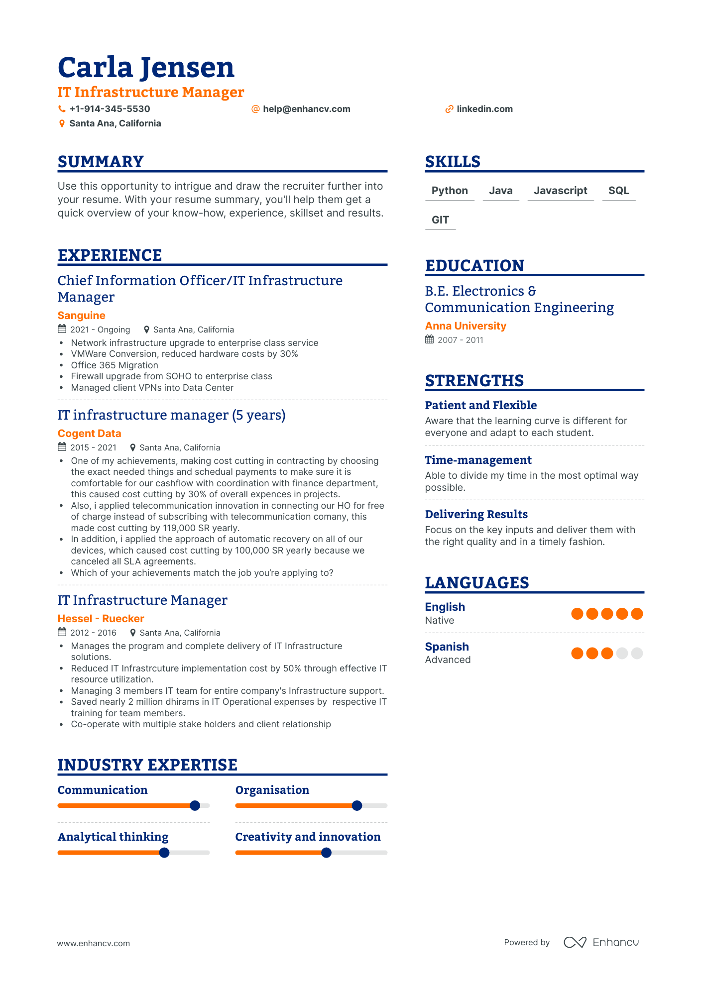 IT Infrastructure Manager Resume Examples & Guide for 2023 (Layout ...