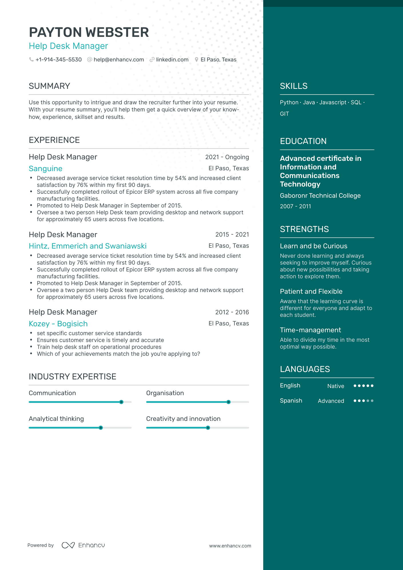 Help Desk Manager Resume Examples & Guide for 2023 (Layout, Skills ...