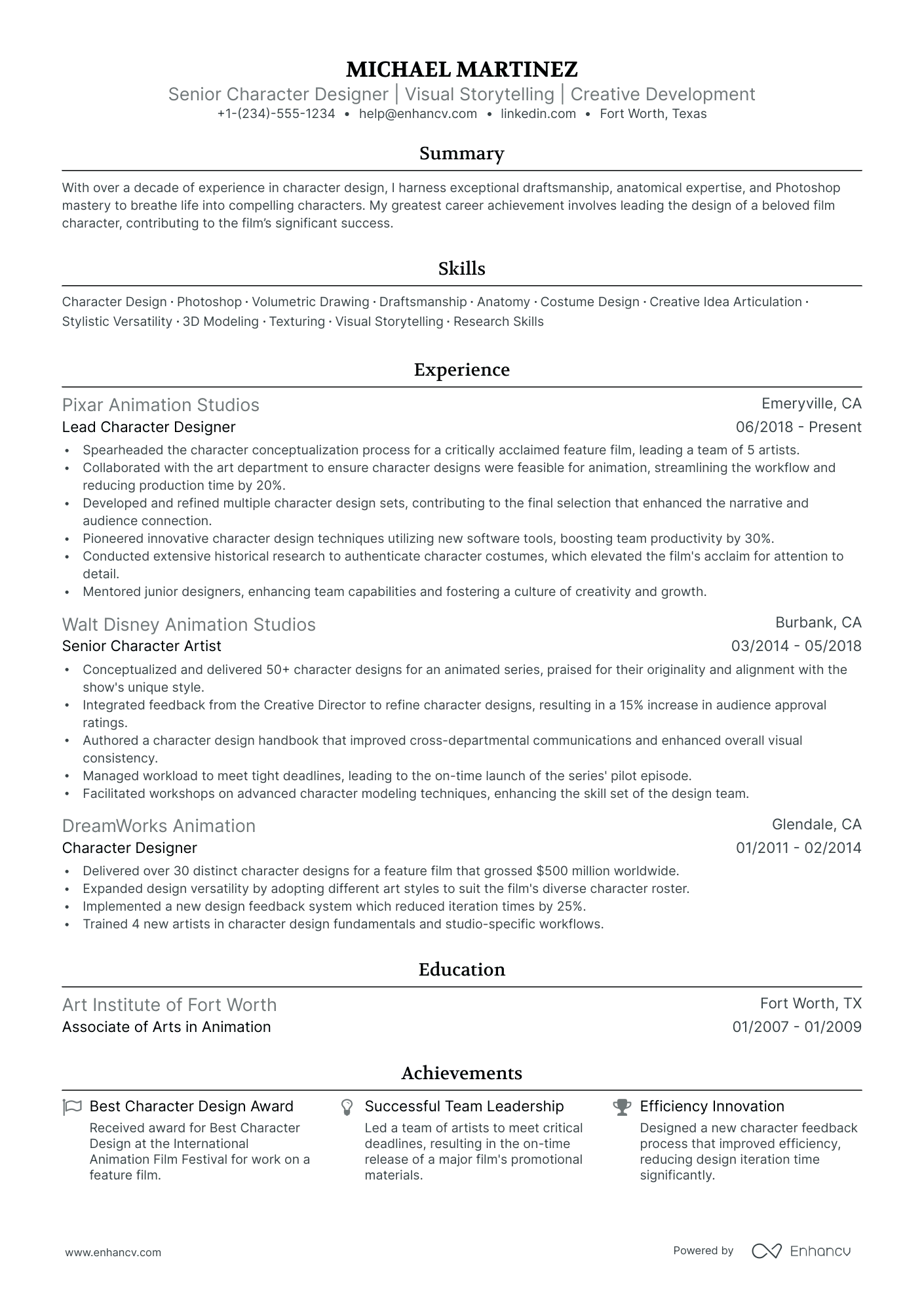 5 Character Designer Resume Examples & Guide for 2024