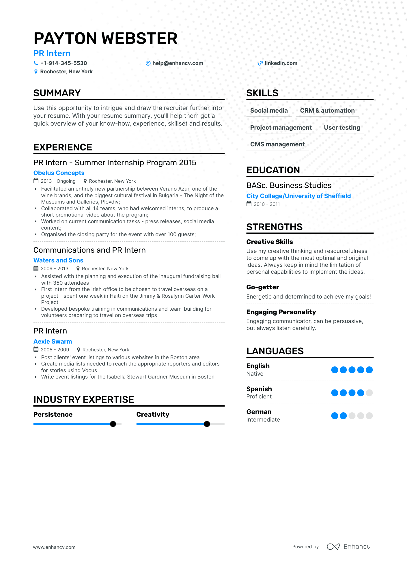 Top Pr Intern Resume Examples & Samples for 2023 | Enhancv.com (Layout ...