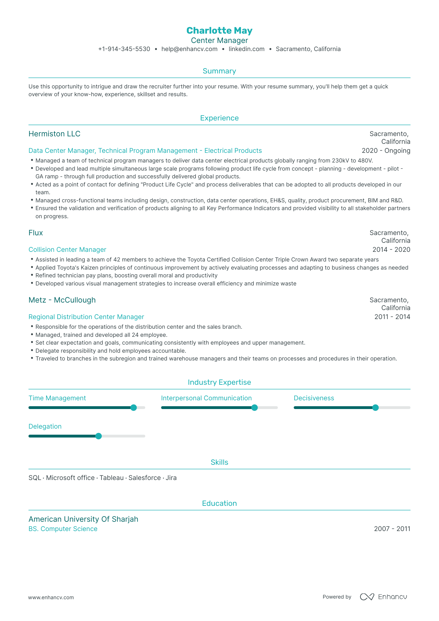 Center Manager Resume Examples & Guide for 2023 (Layout, Skills ...