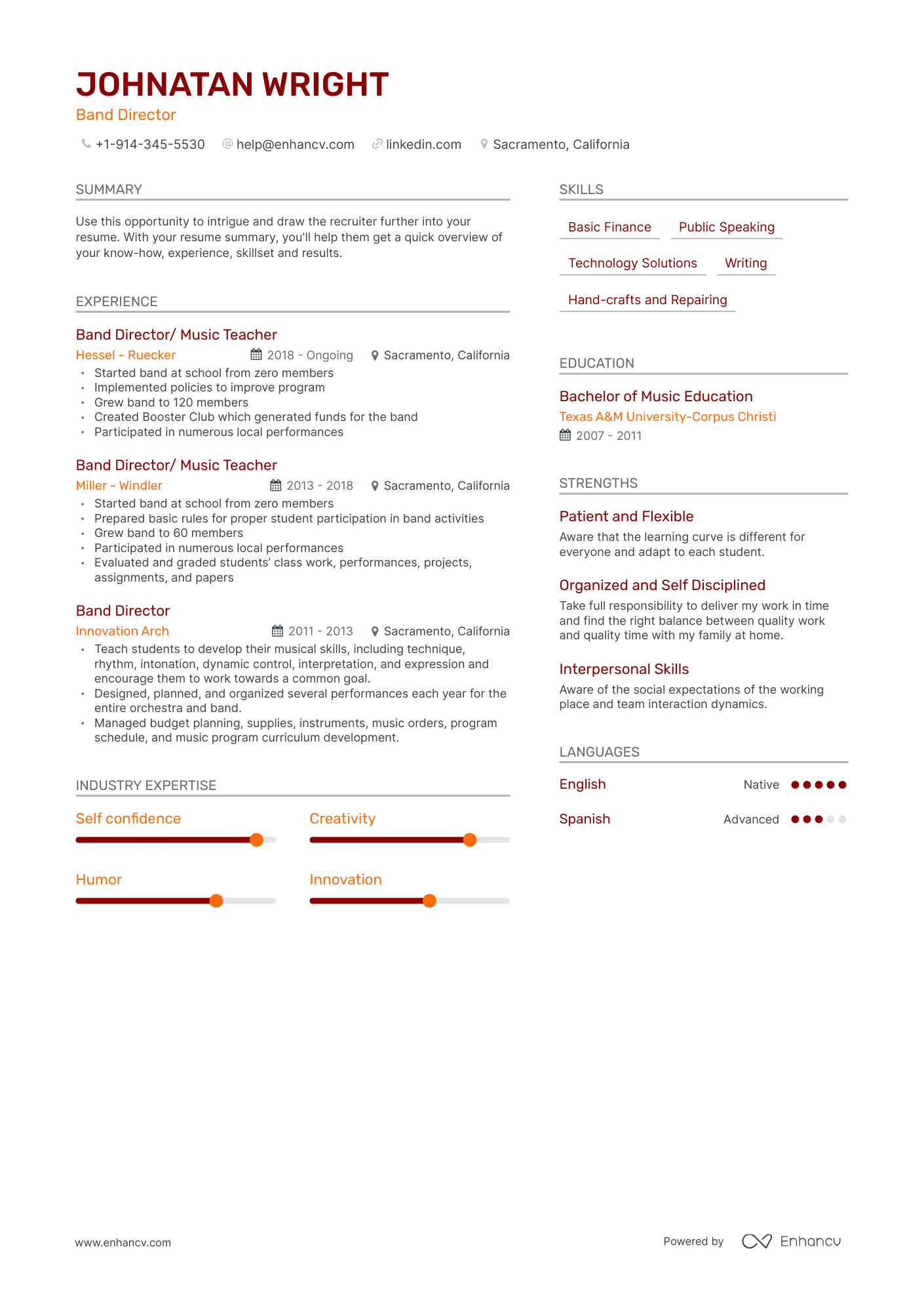 Band Director Resume Examples & Guide for 2023 (Layout, Skills ...