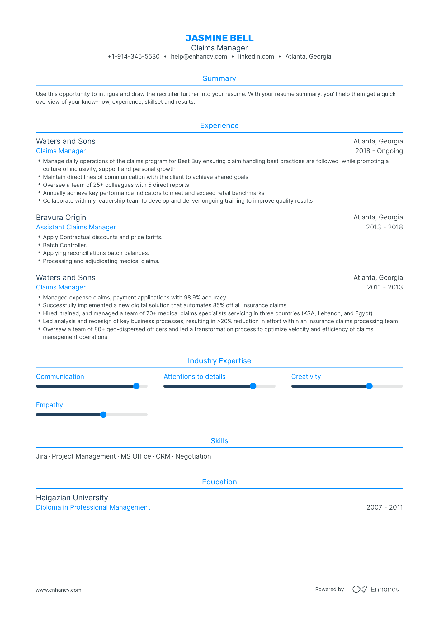 Claims Manager Resume Examples & Guide for 2023 (Layout, Skills ...
