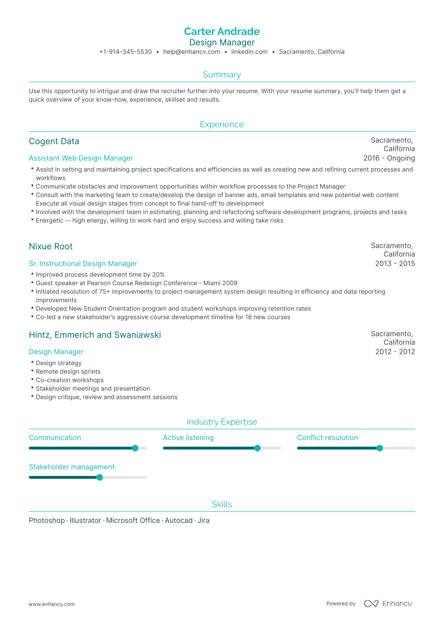 Design Manager Resume Examples & Guide for 2023 (Layout, Skills ...