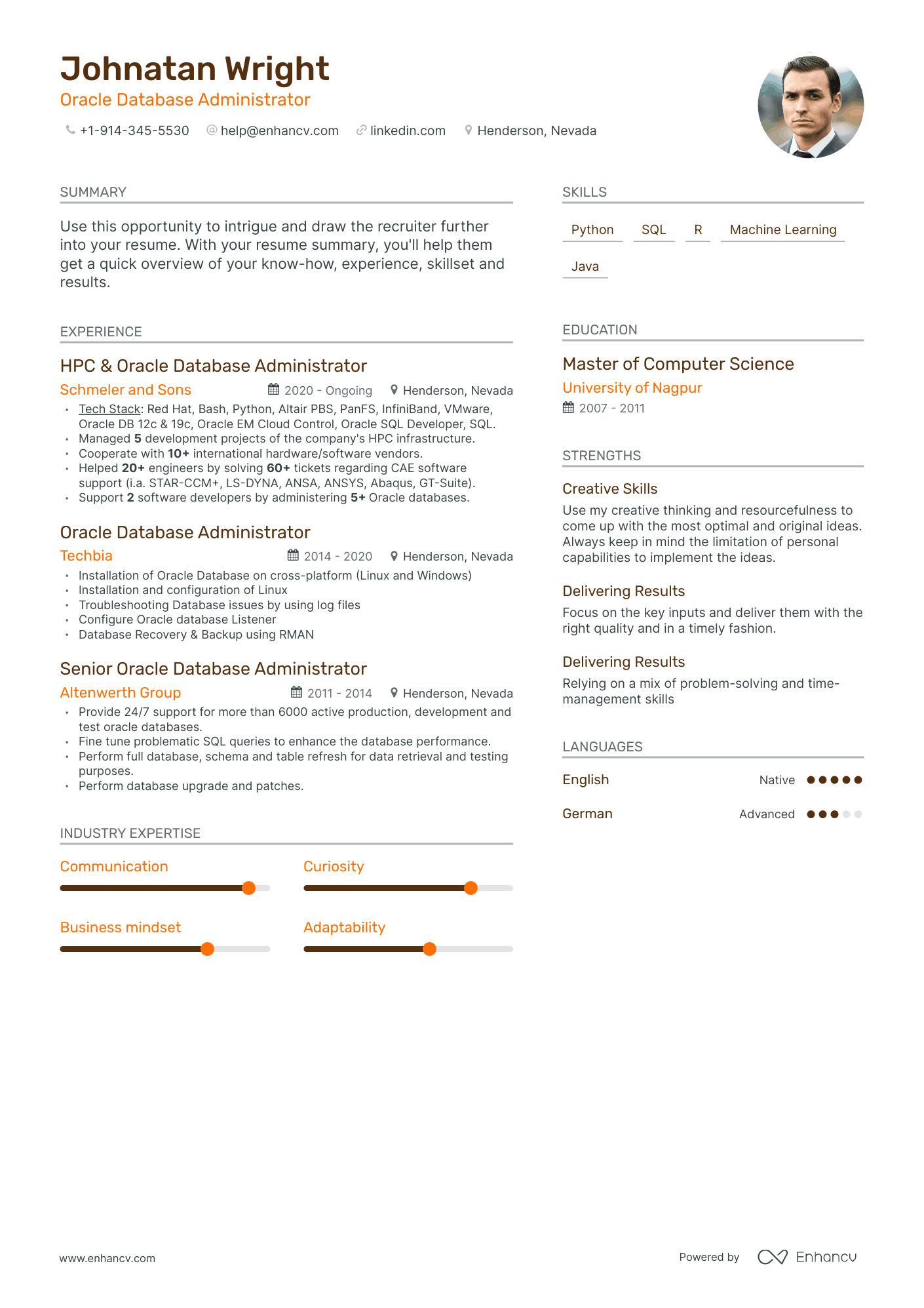 Oracle Database Administrator Resume Examples & Guide for 2023 (Layout ...