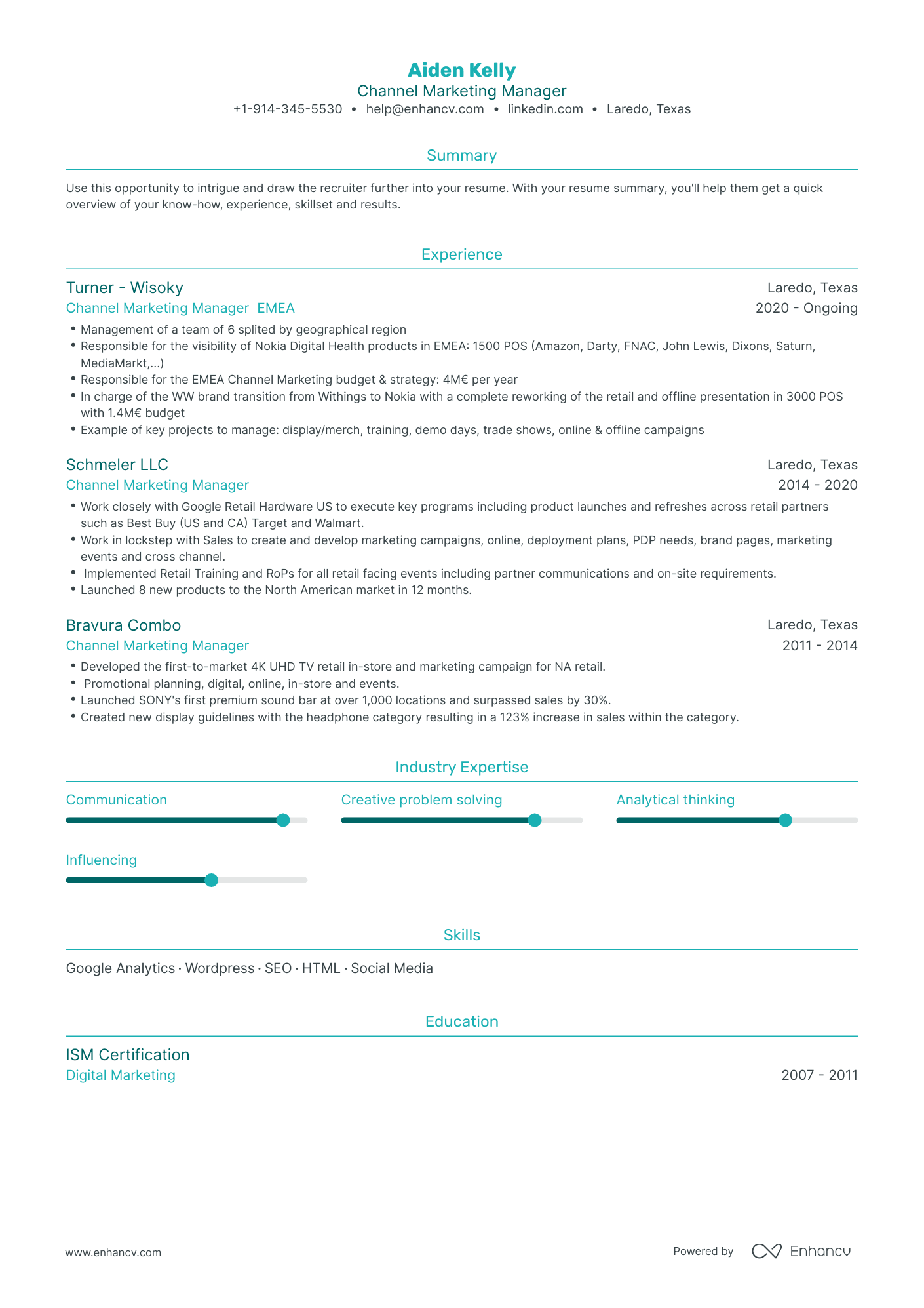 Channel Marketing Manager Resume Examples & Guide for 2023 (Layout ...