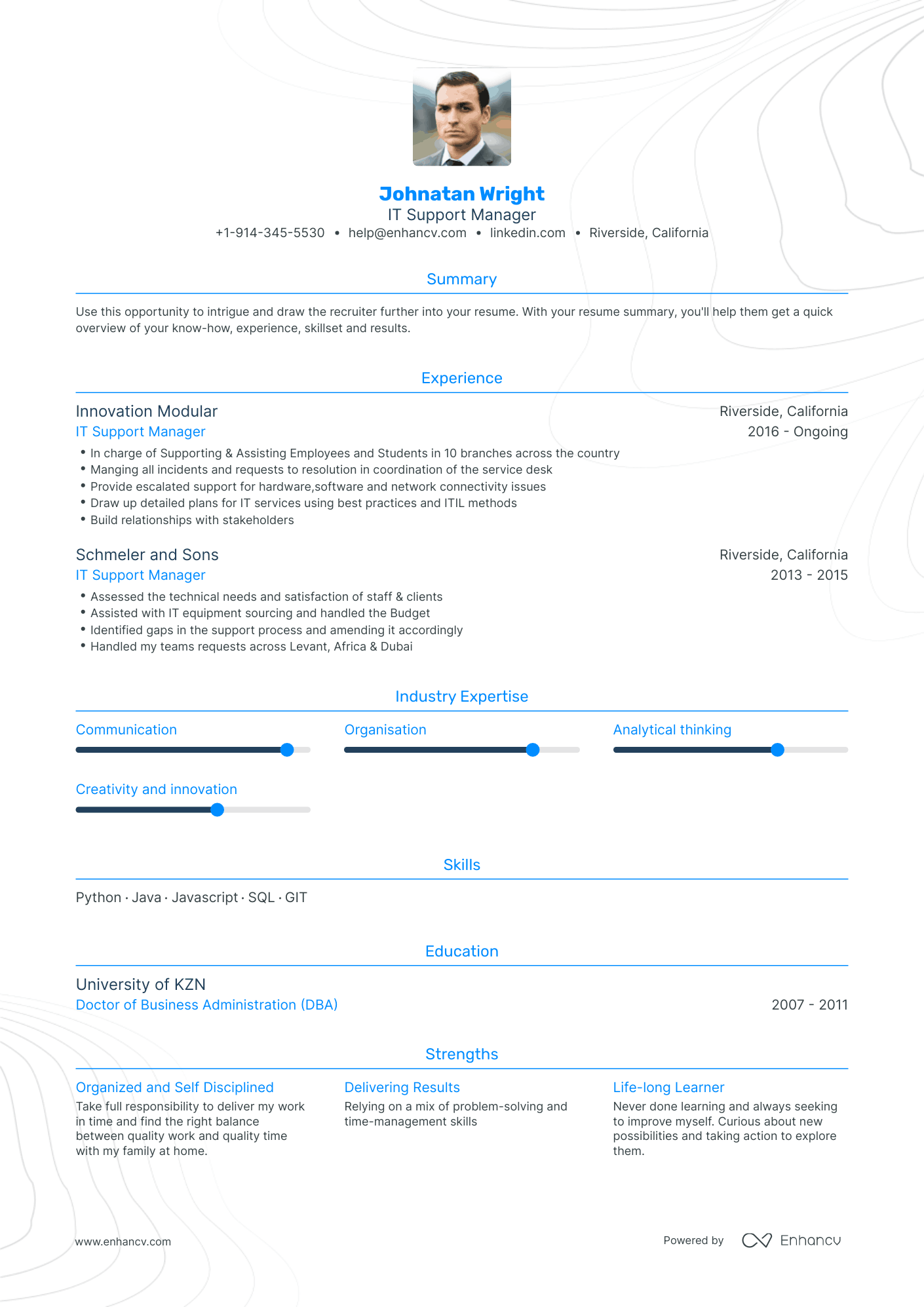 IT Support Manager Resume Examples & Guide for 2023 (Layout, Skills ...
