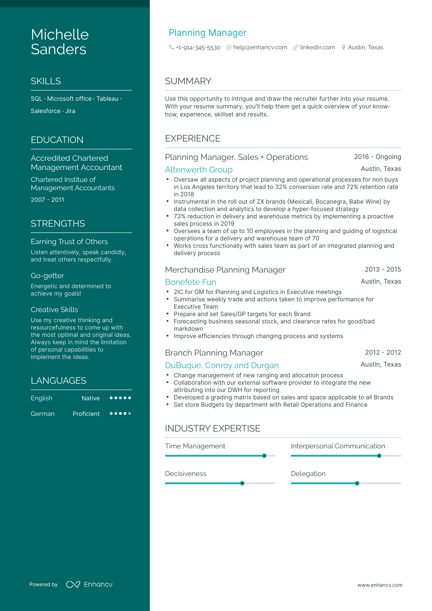 Planning Manager Resume Examples & Guide for 2023 (Layout, Skills ...