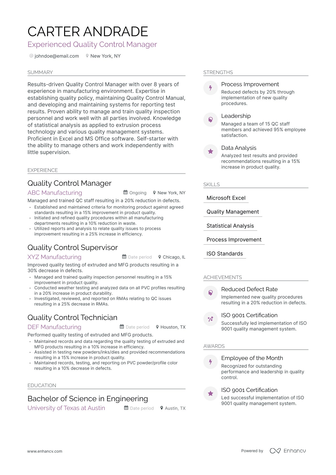 6 Quality Control Resume Examples & Guide for 2024