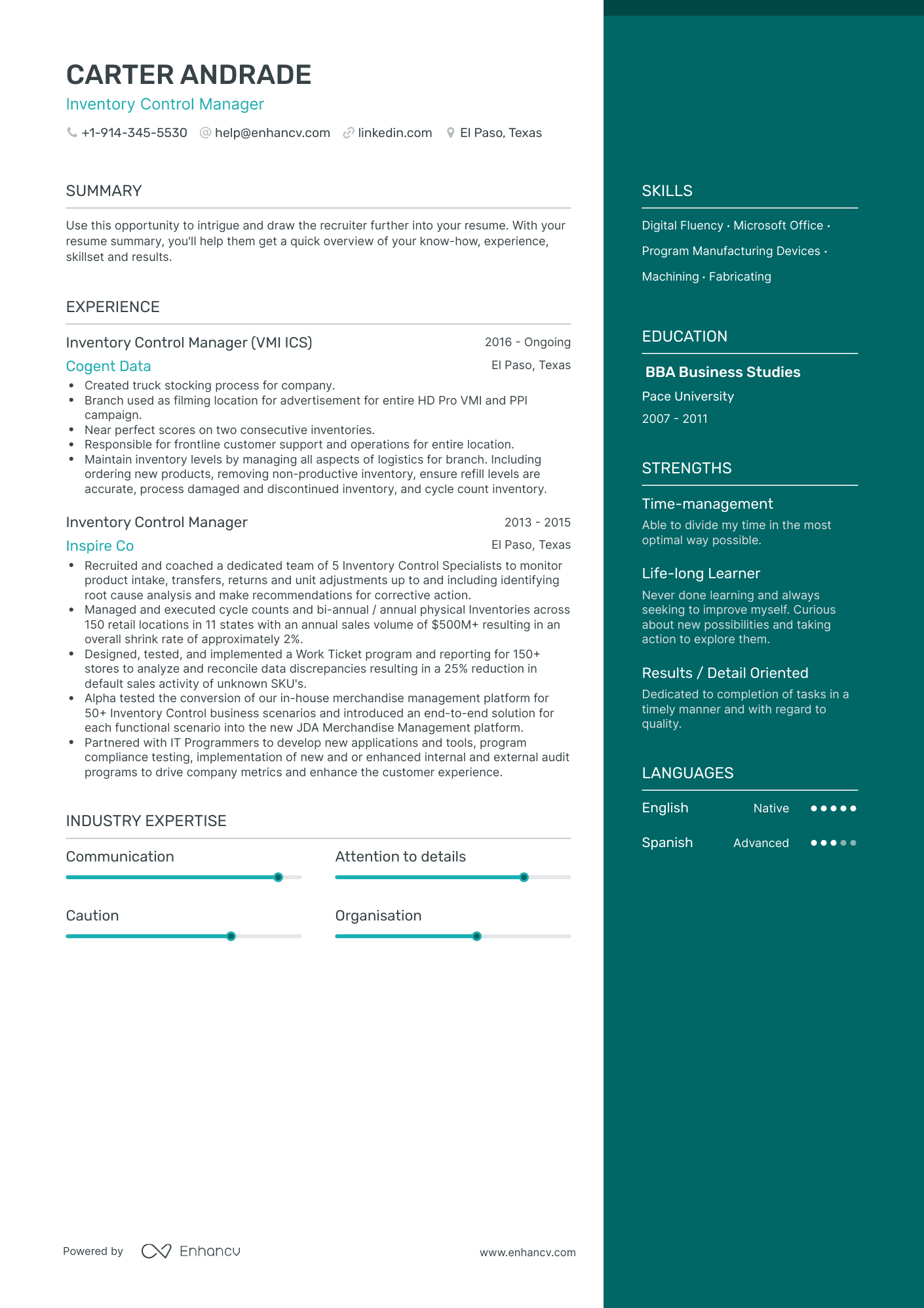 Inventory Control Manager Resume Examples & Guide for 2023 (Layout ...