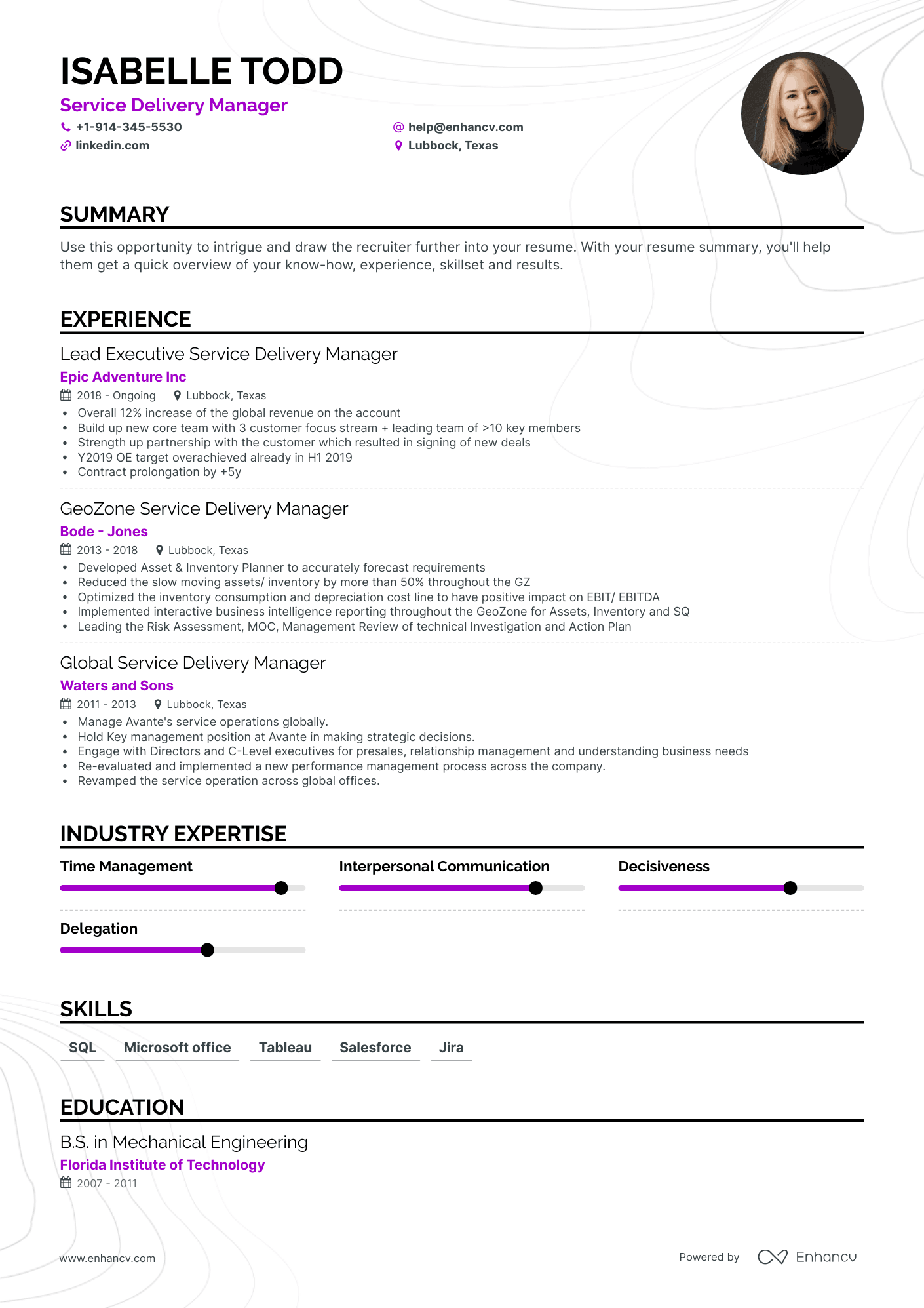 Service Delivery Manager Resume Examples & Guide for 2023 (Layout ...