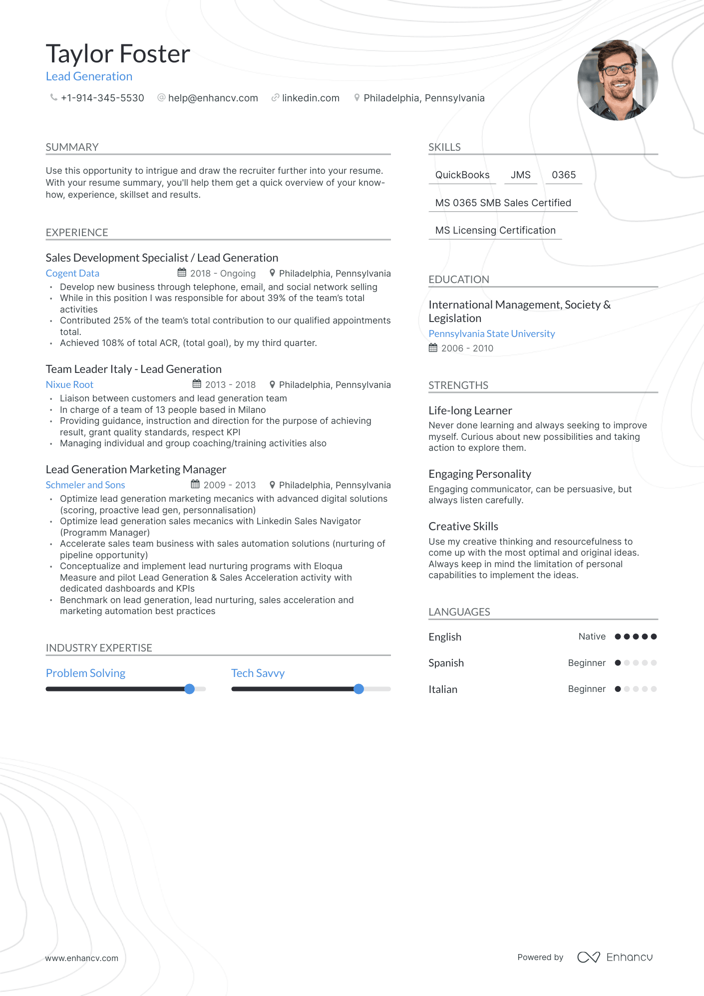 DOWNLOAD: Lead Generation Resume Example for 2023 | Enhancv.com (Layout ...