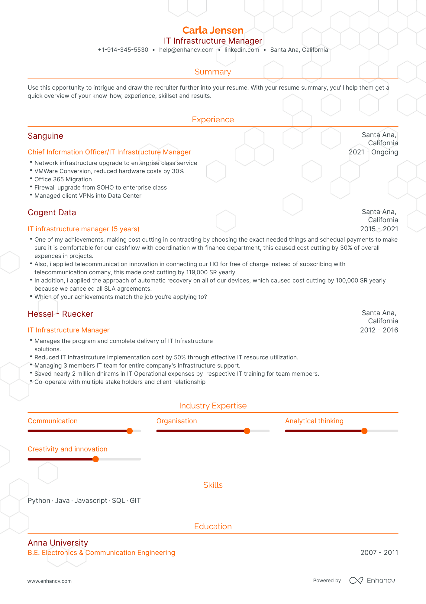 IT Infrastructure Manager Resume Examples & Guide for 2023 (Layout ...