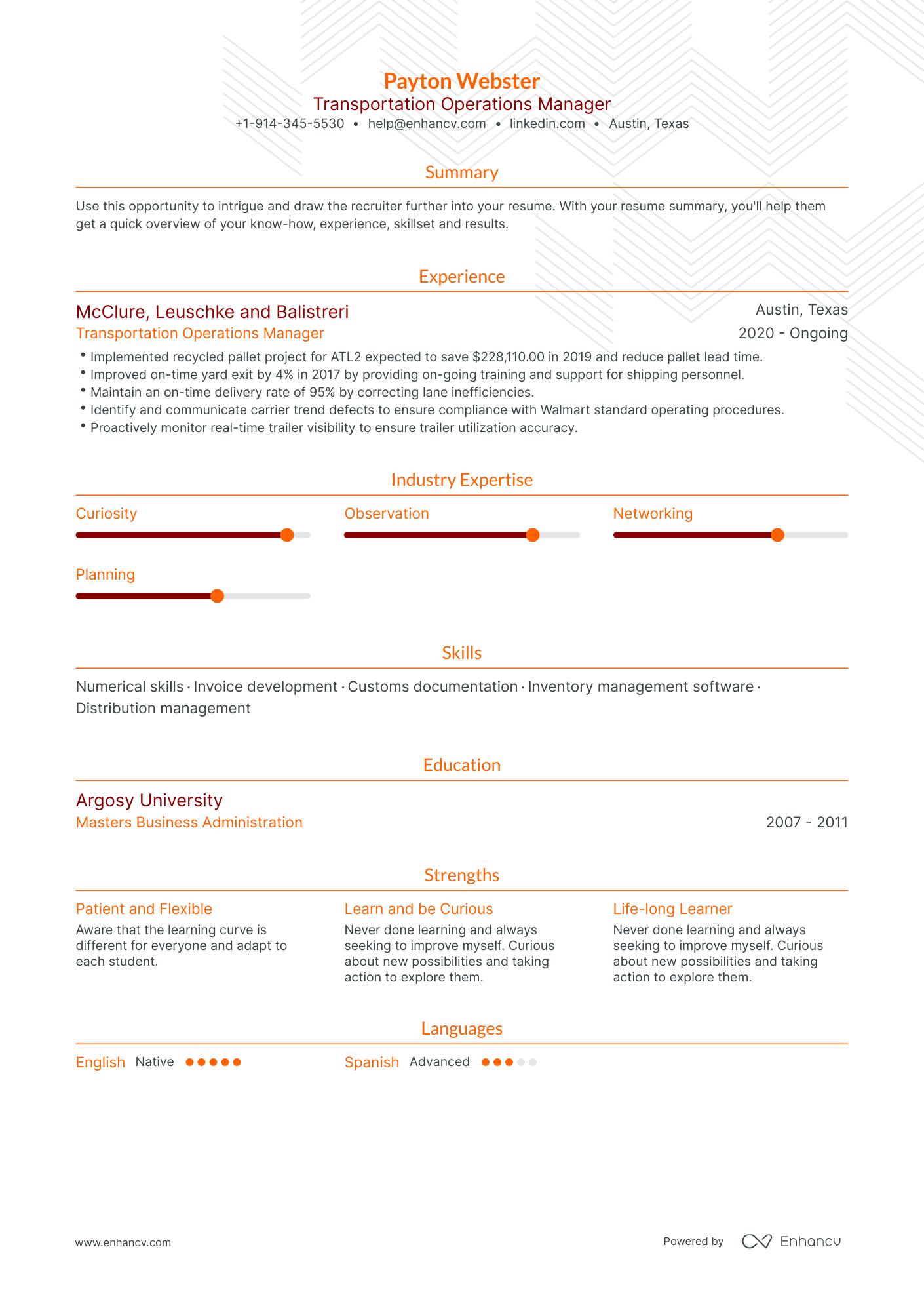 Transportation Operations Manager Resume Examples & Guide for 2023 ...