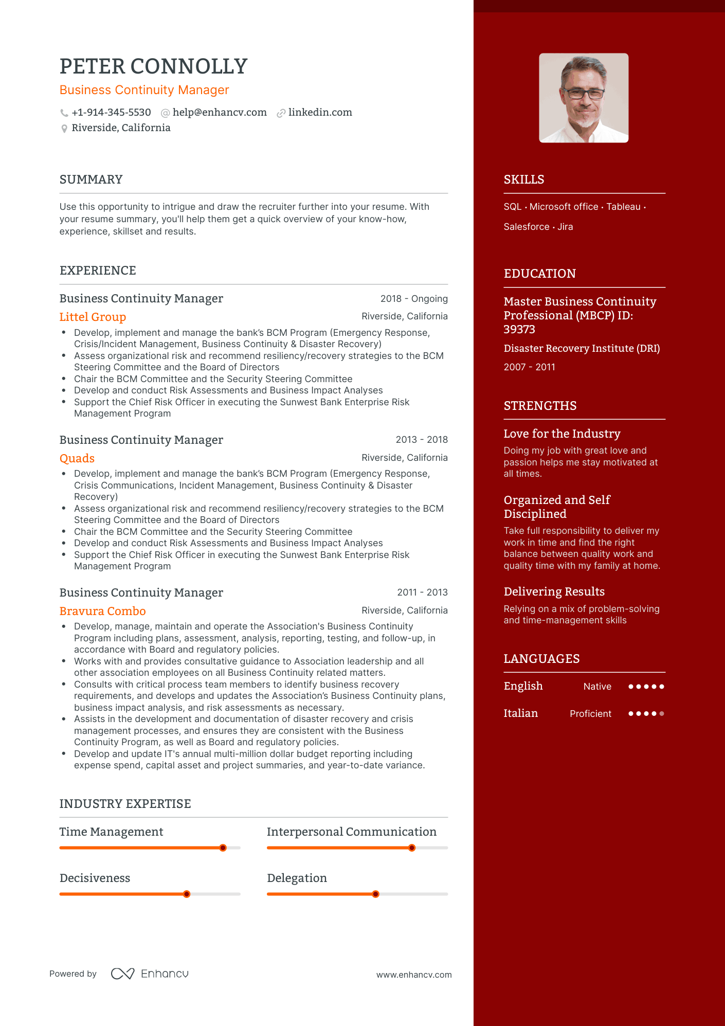 Business Continuity Manager Resume Examples & Guide for 2023 (Layout ...
