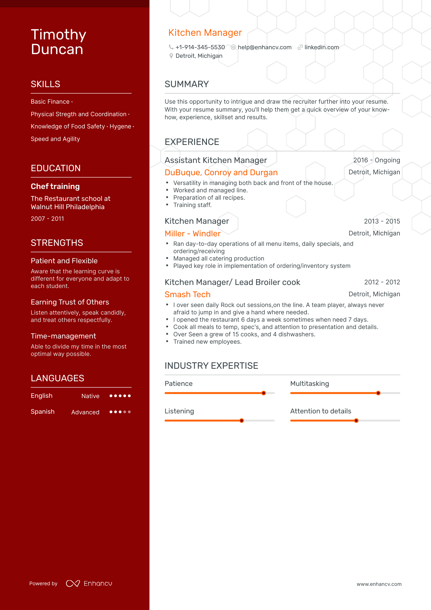 Kitchen Manager Resume Examples & Guide for 2023 (Layout, Skills ...