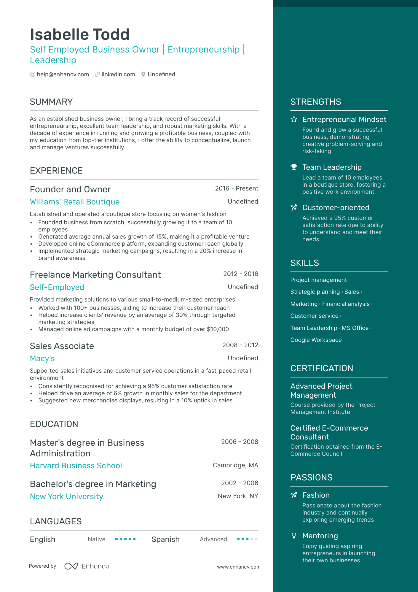 5 Self Employed Business Owner Resume Examples & Guide for 2024