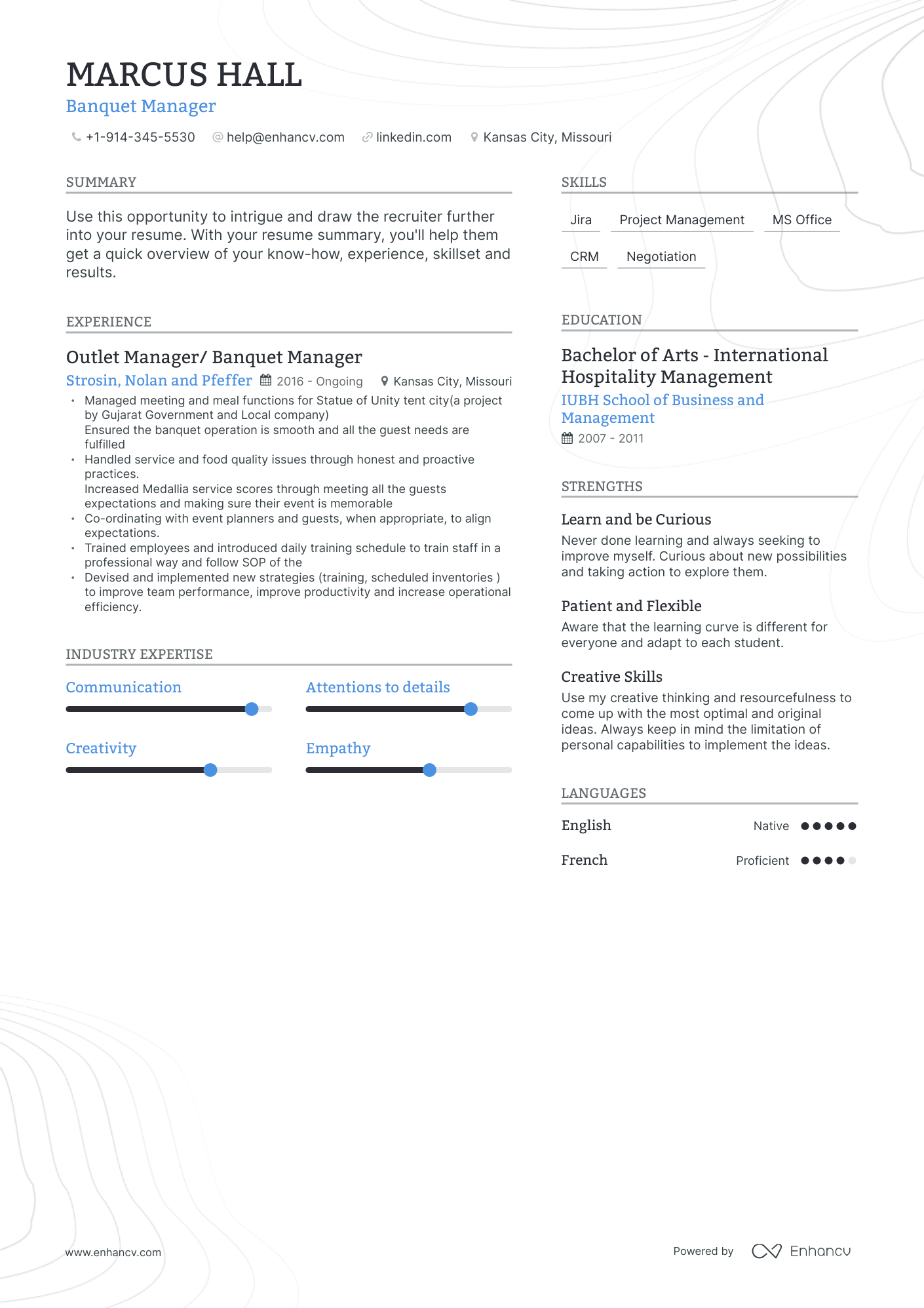 Banquet Manager Resume Examples & Guide for 2023 (Layout, Skills ...