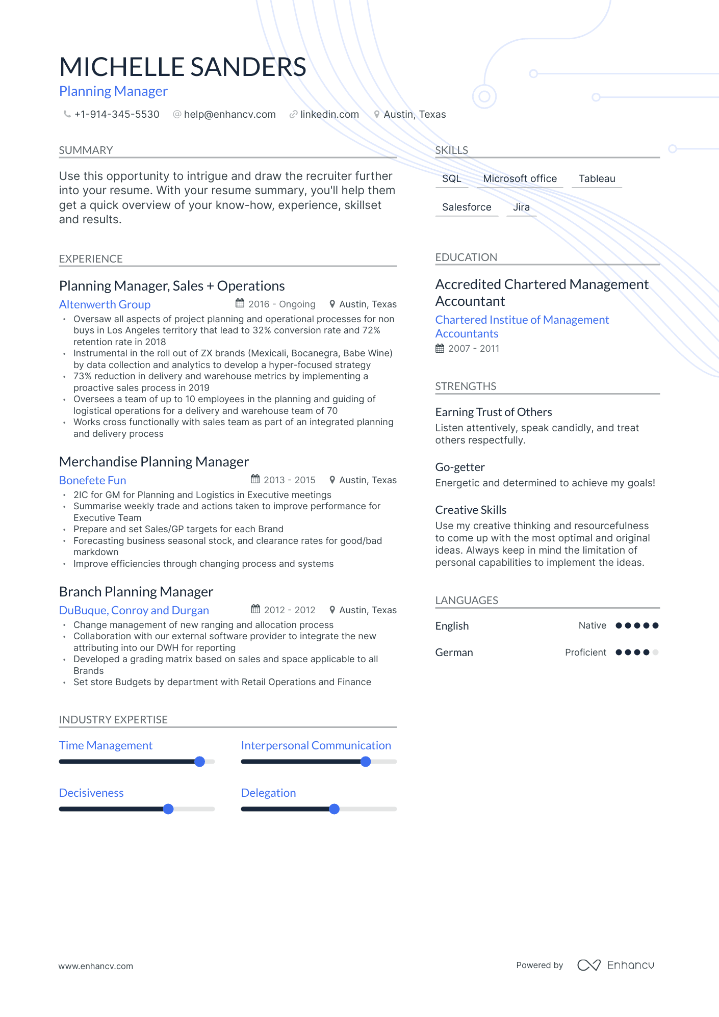 Planning Manager Resume Examples & Guide for 2023 (Layout, Skills ...