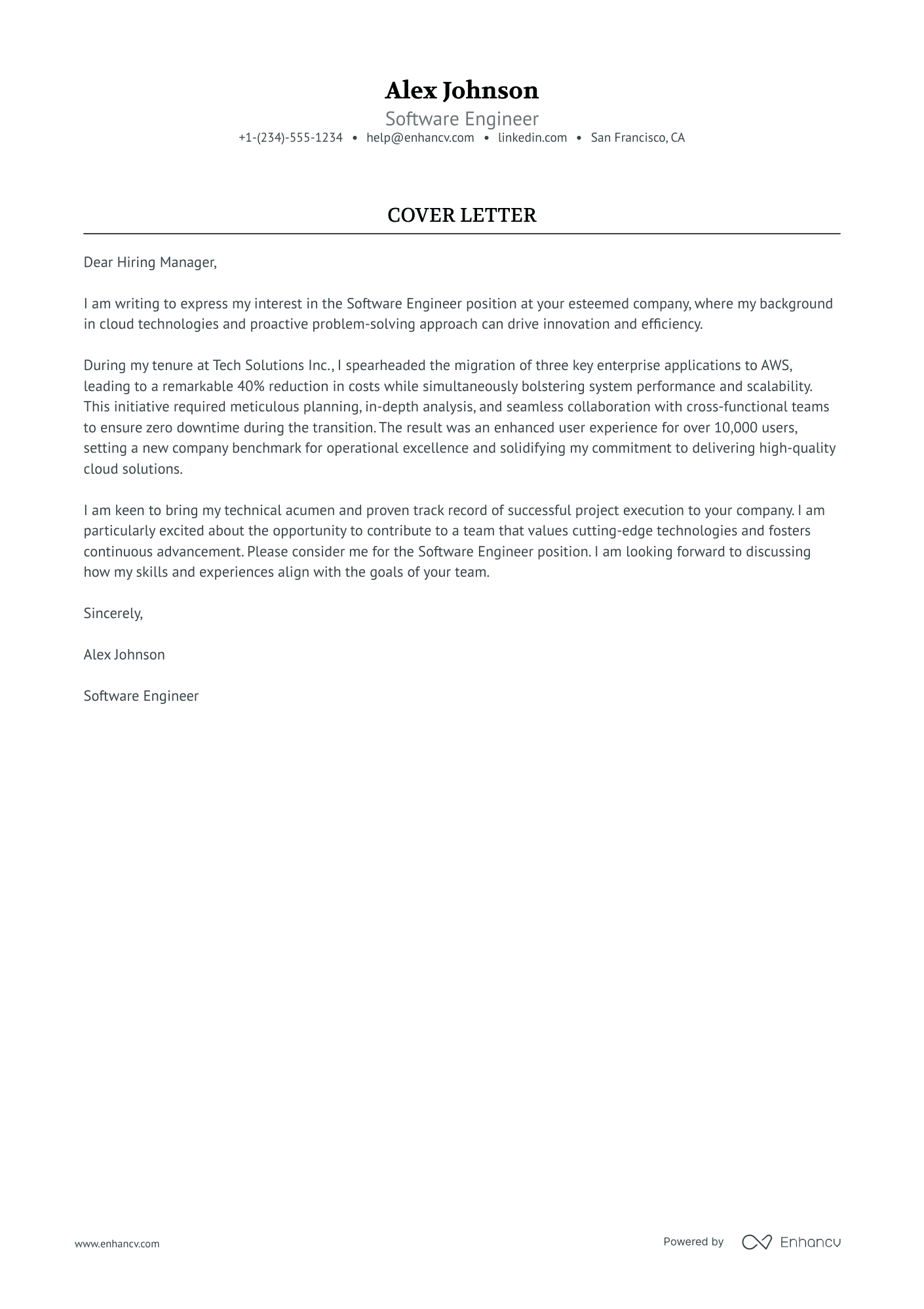 9 Professional AWS Cover Letter Examples and Template for 2024 | Enhancv