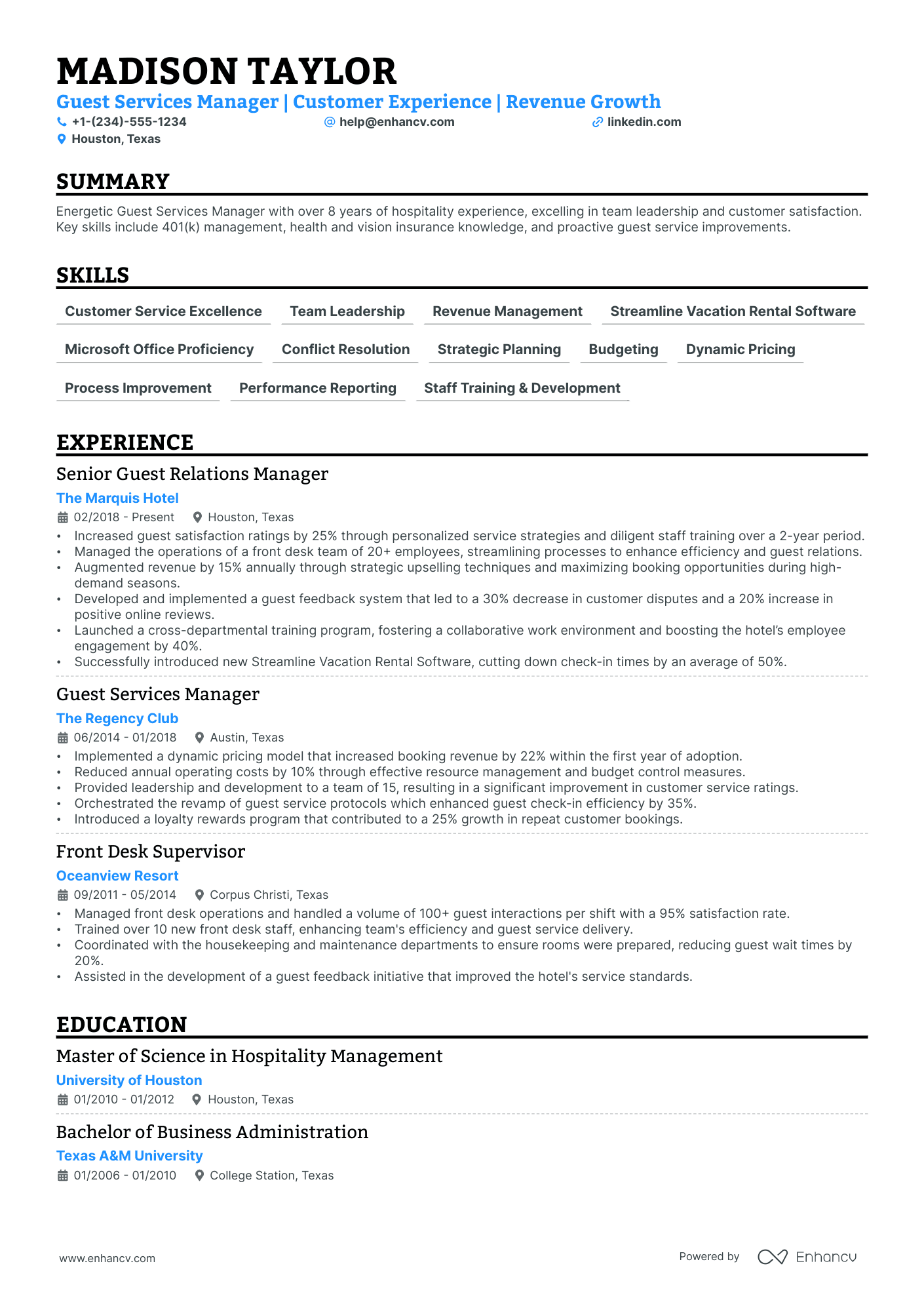 5 Guest Services Manager Resume Examples & Guide for 2024