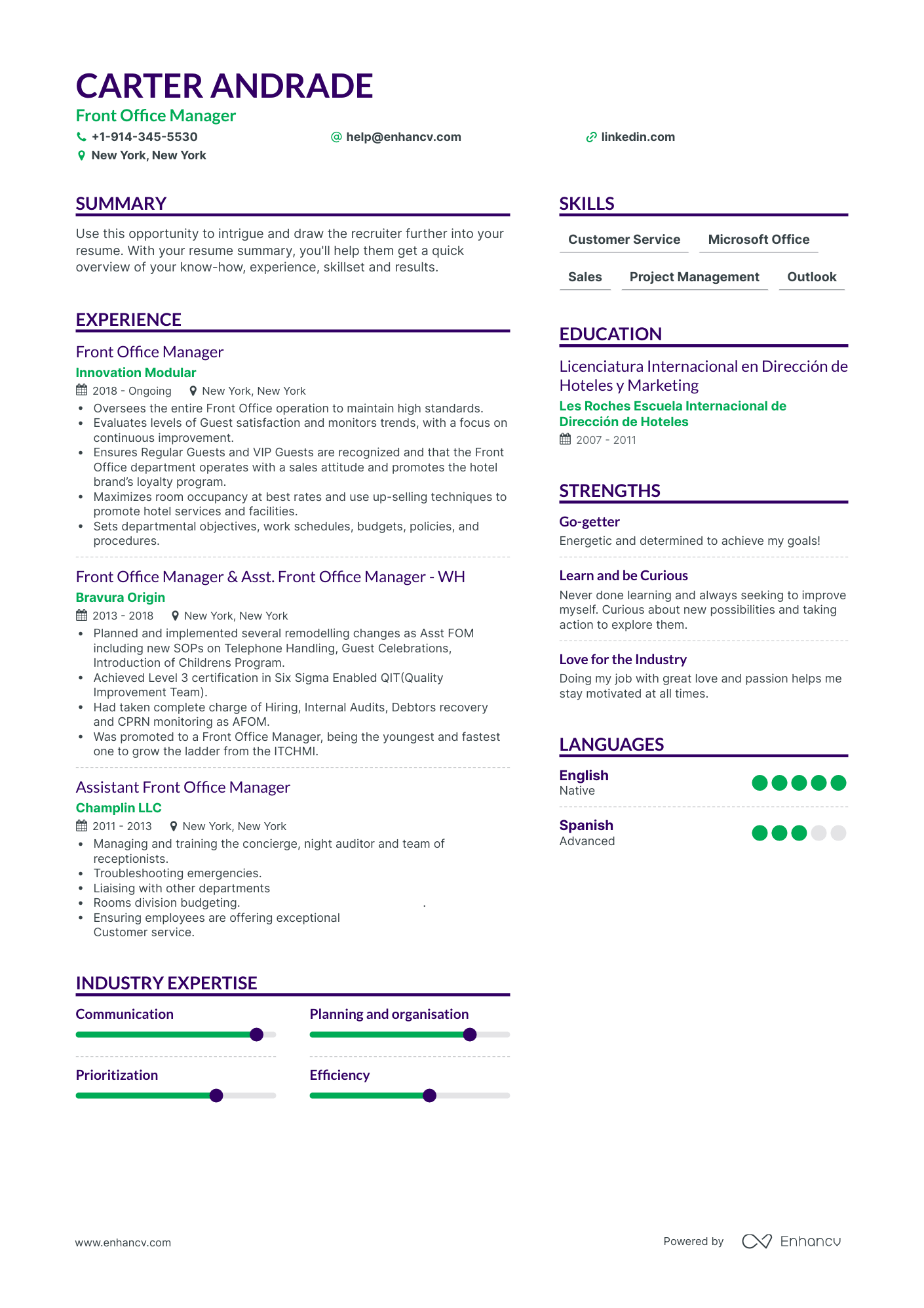 Front Office Manager Resume Examples & Guide for 2023 (Layout, Skills ...
