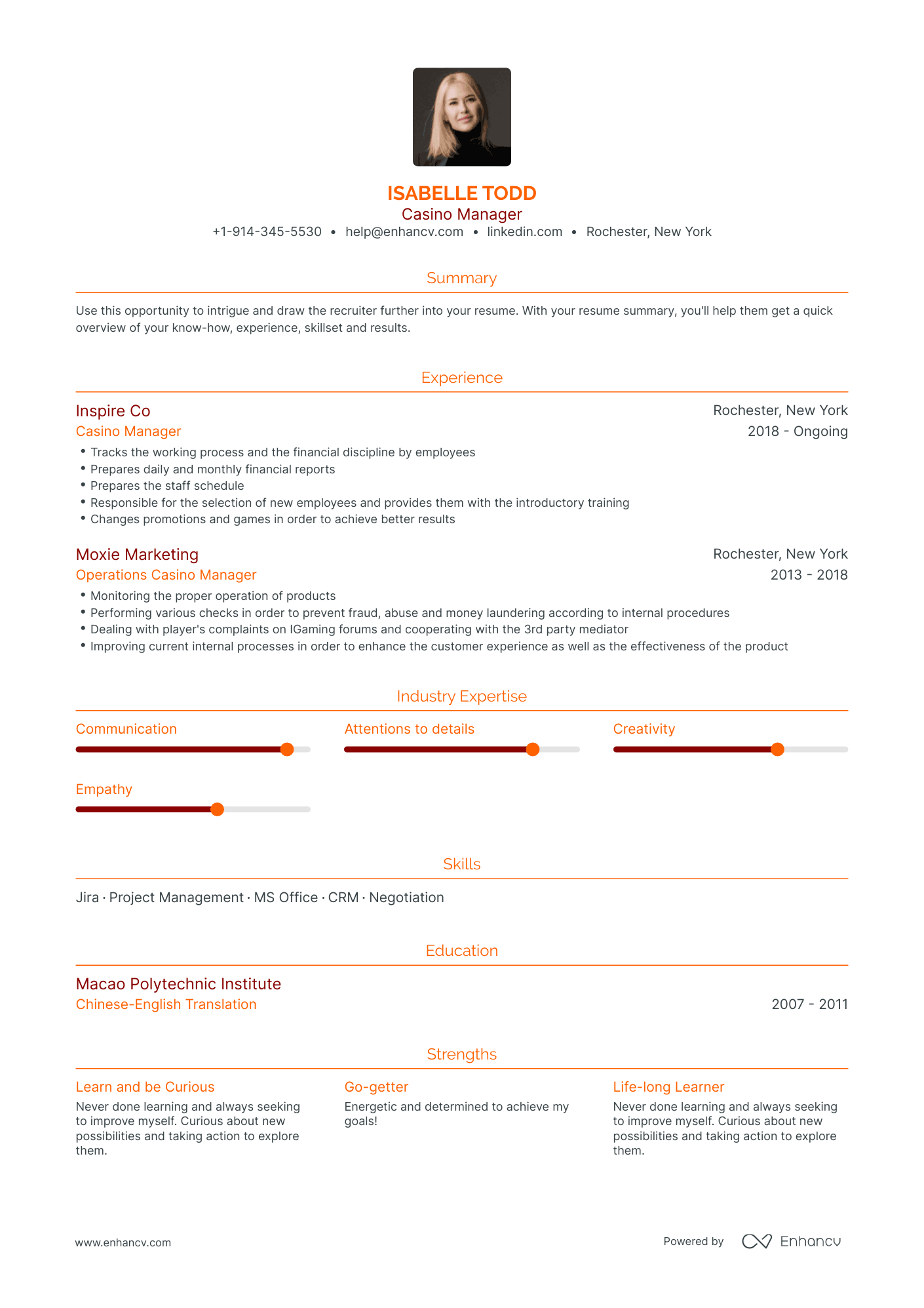 Casino Manager Resume Examples & Guide for 2023 (Layout, Skills ...