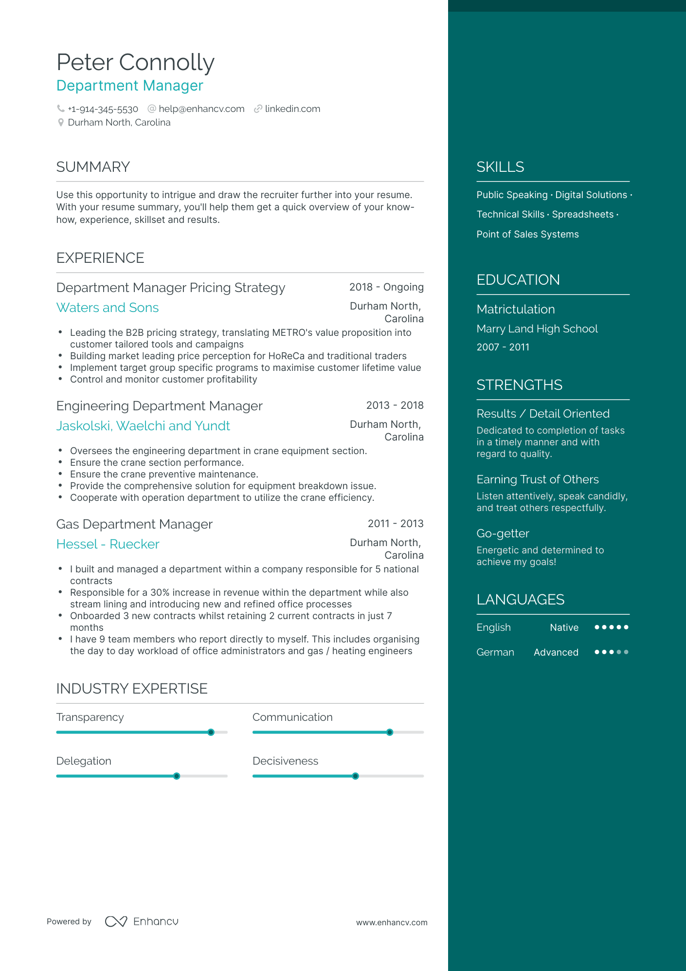 Department Manager Resume Examples & Guide for 2023 (Layout, Skills ...