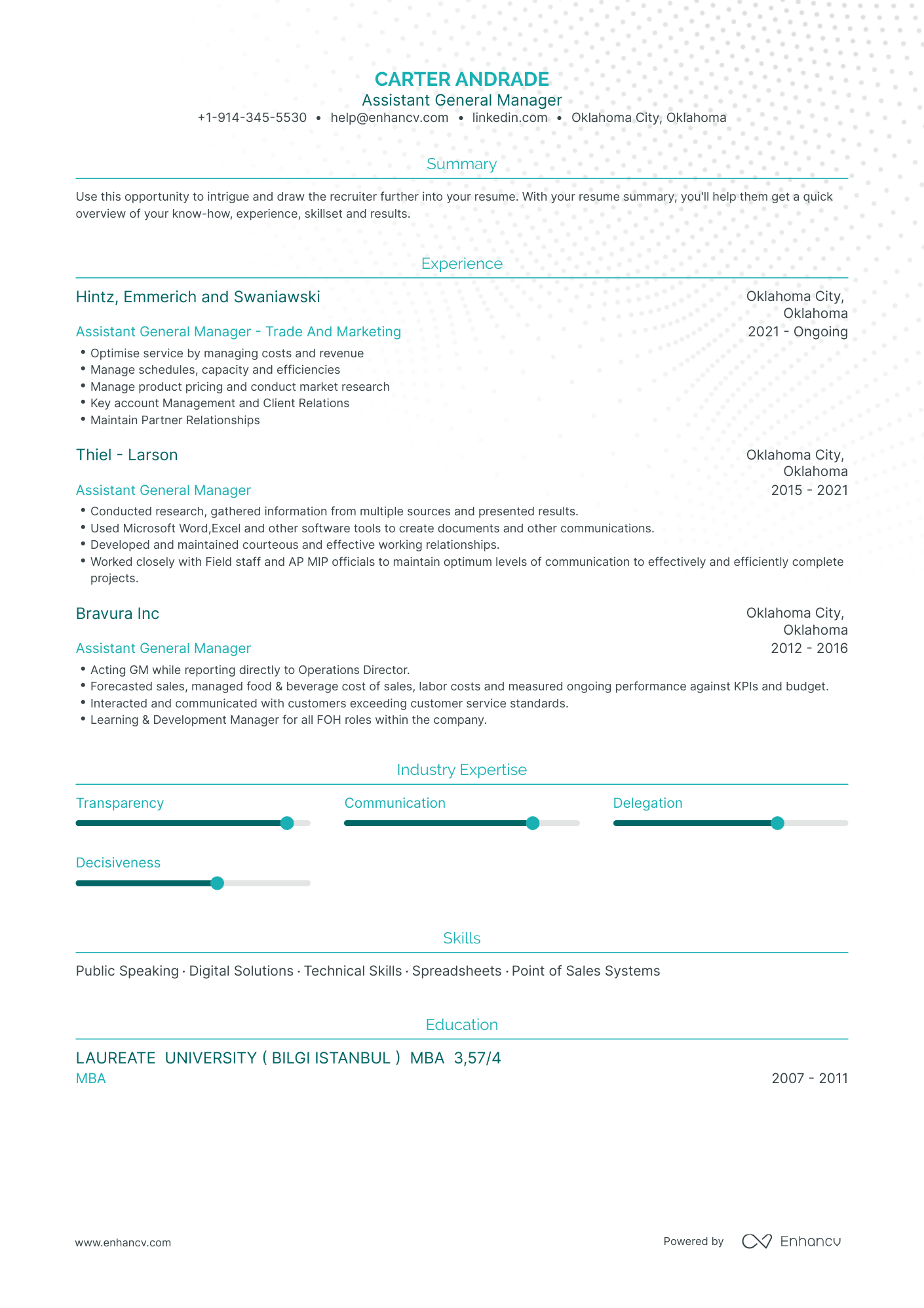 Assistant General Manager Resume Examples & Guide for 2023 (Layout ...