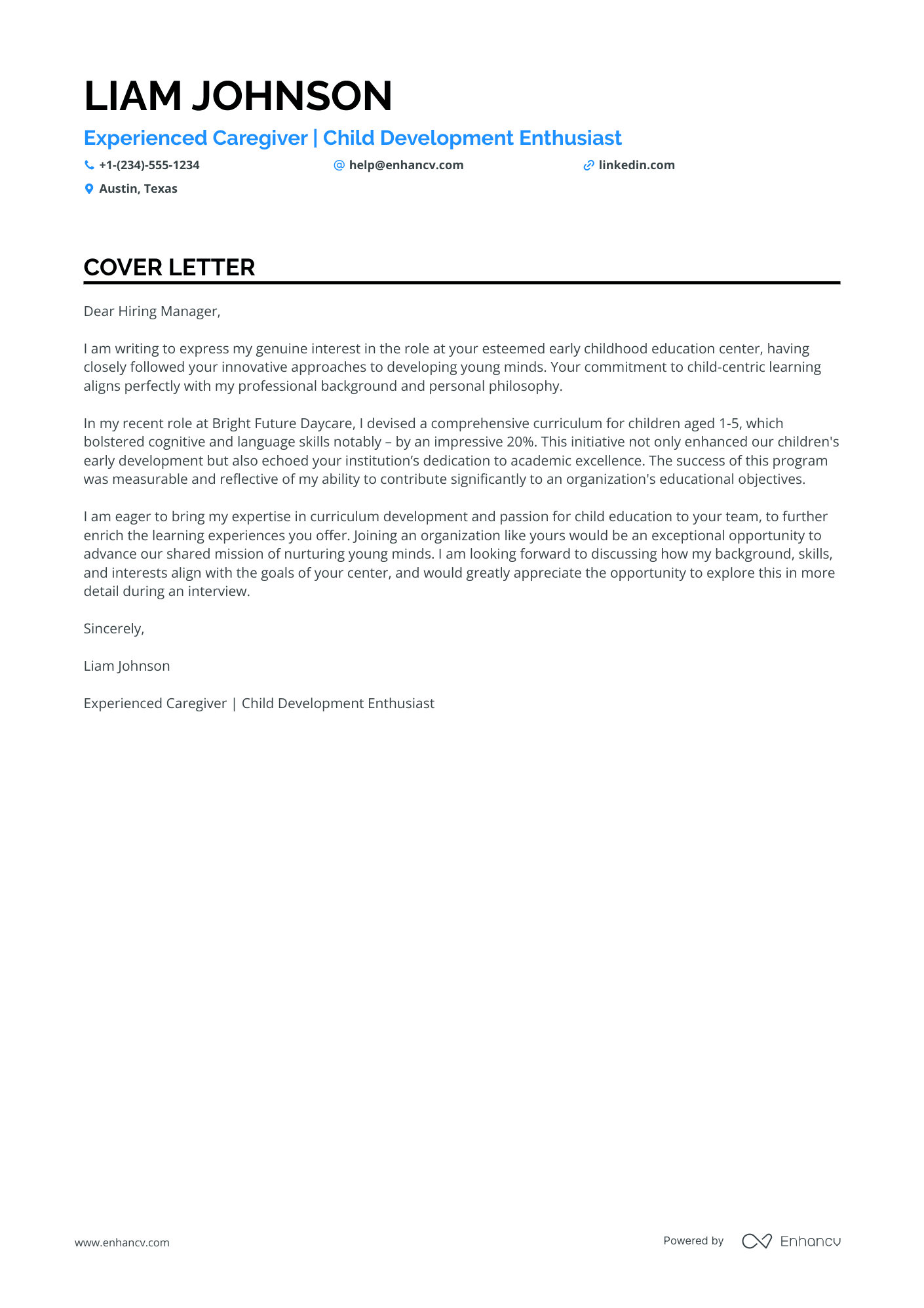 Professional Nanny Cover Letter Examples and Template for 2024 | Enhancv