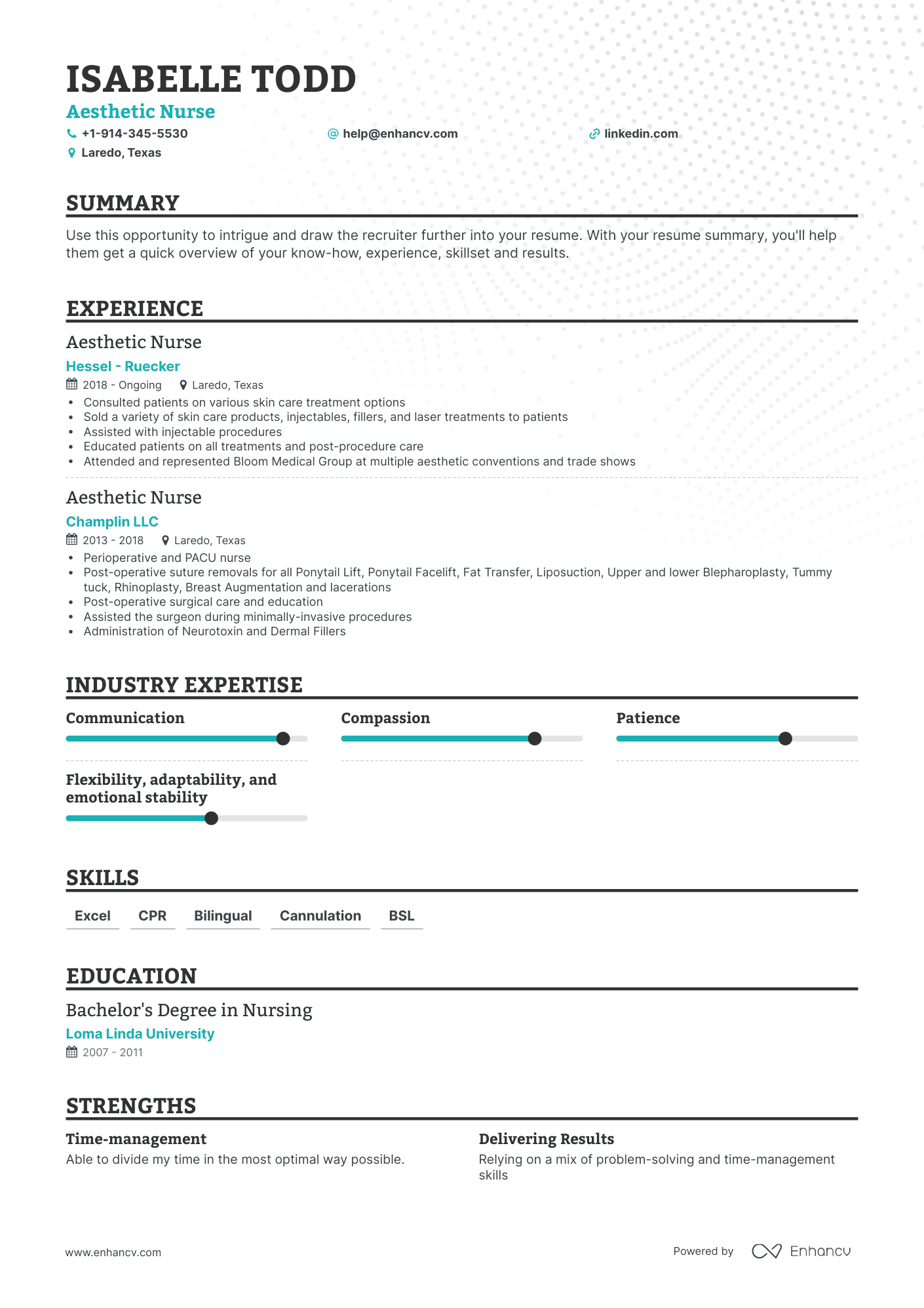 Aesthetic Nurse Resume Examples & Guide for 2023 (Layout, Skills ...