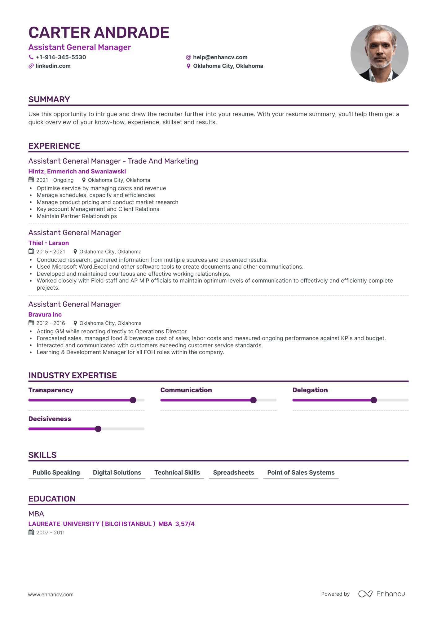Assistant General Manager Resume Examples & Guide for 2023 (Layout ...