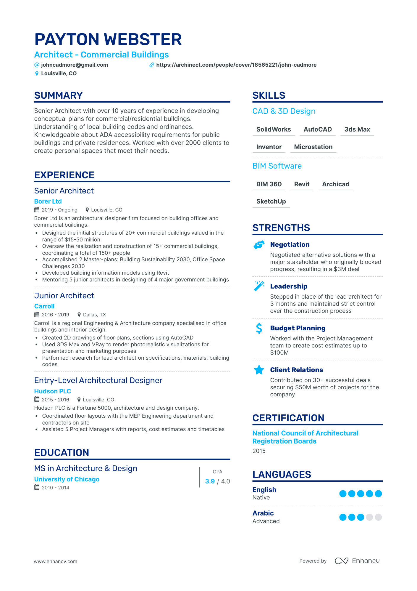 TOP Architect Resume Examples Samples For 2023 Enhancv Layout