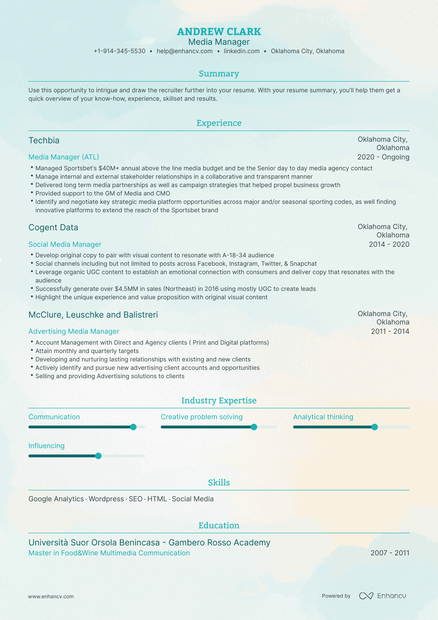 Media Manager Resume Examples & Guide for 2023 (Layout, Skills ...