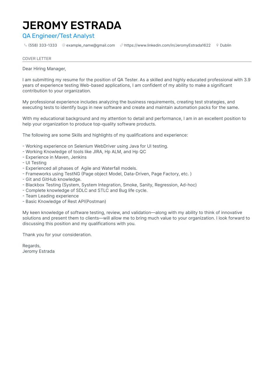Professional FREE Cover Letter Templates By Enhancv
