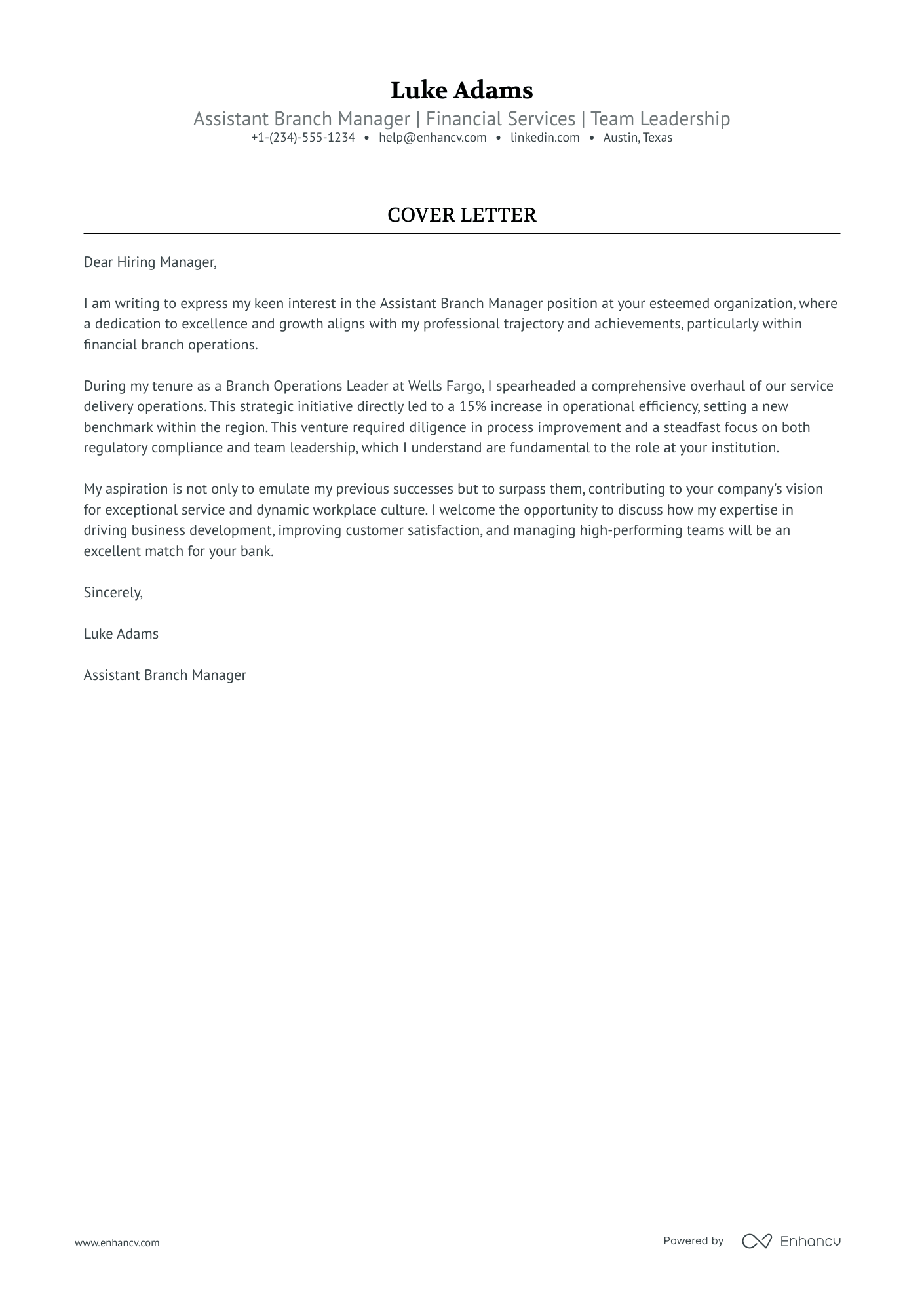 2 Professional Branch Manager Cover Letter Examples and Template for ...