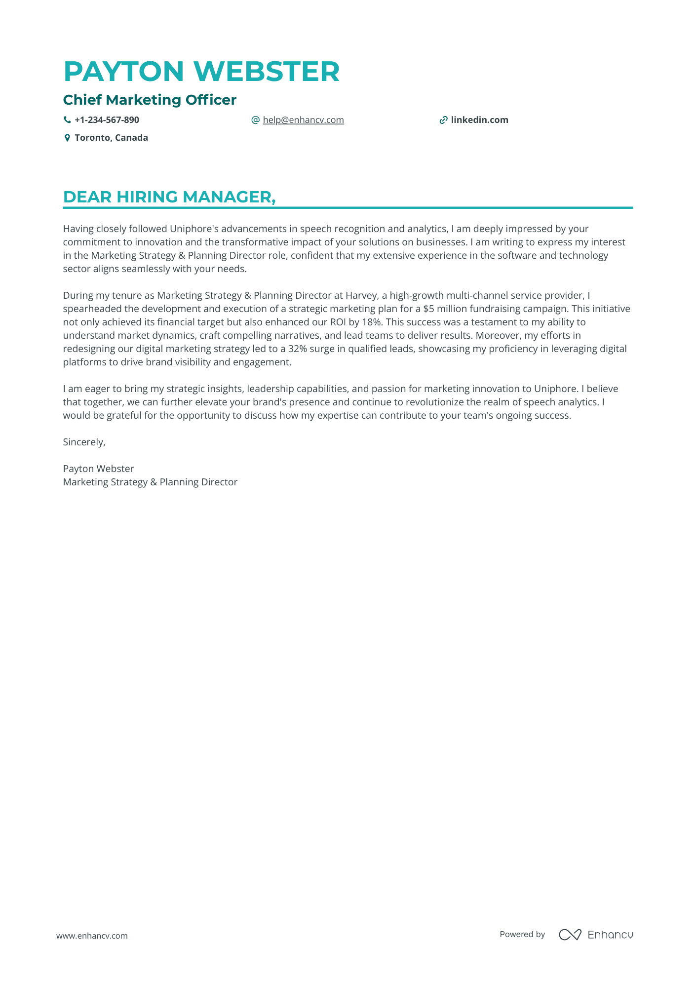 Real Chief Marketing Officer Cover Letter Example for 2024