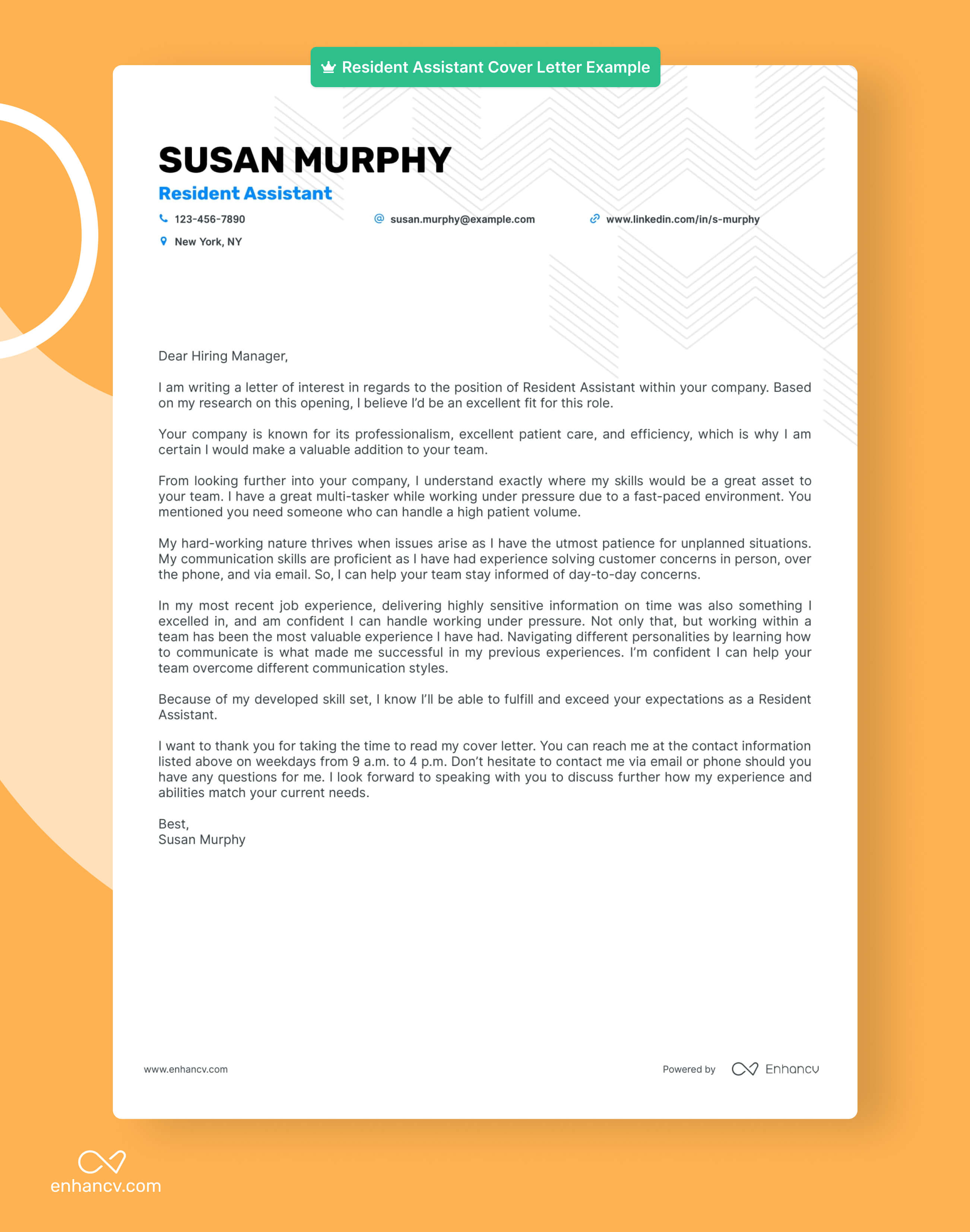 Real Resident Assistant Cover Letter Example For 2024 Enhancv