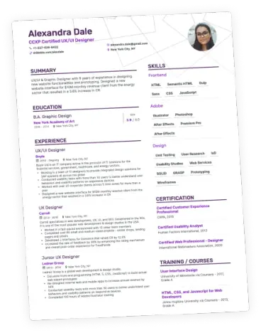 Enhancv's Professional Resumes for IU students