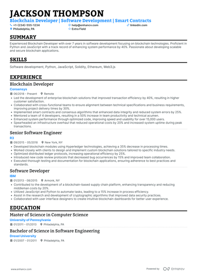 21 Blockchain Developer Resume Examples & Guide for 2025