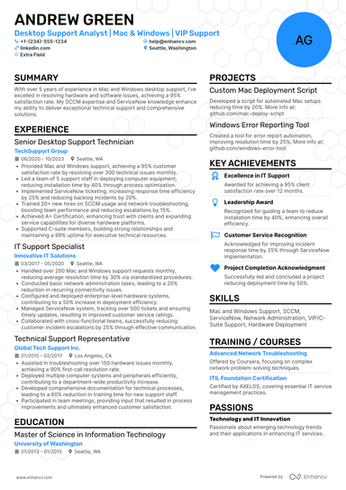 20 Desktop Support Resume Examples & Guide for 2025