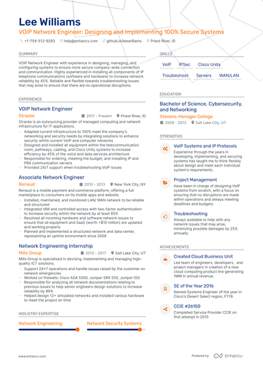 15 Network Engineer Resume Examples & Guide for 2024