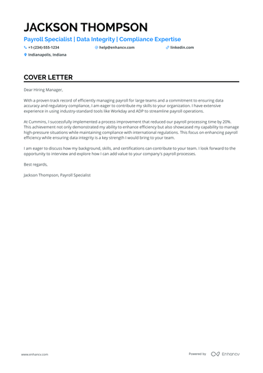 5 Professional Payroll Cover Letter Examples and Template for 2025 ...