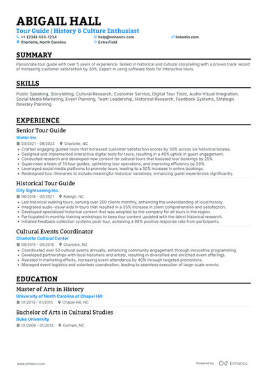 18 Tour Guide Resume Examples & Guide for 2025