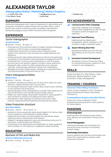 14 Video Editor Resume Examples & Guide for 2025