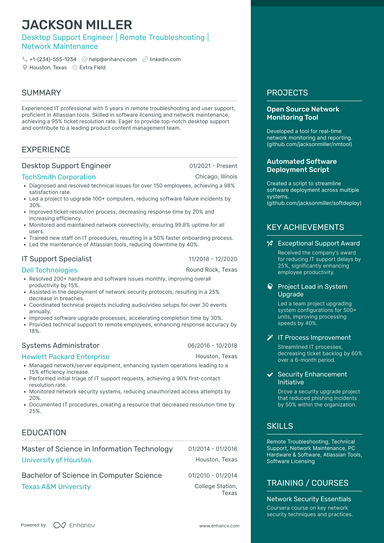 20 Desktop Support Resume Examples & Guide for 2025