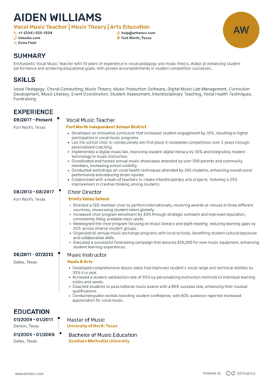 17 Music Teacher Resume Examples & Guide for 2025